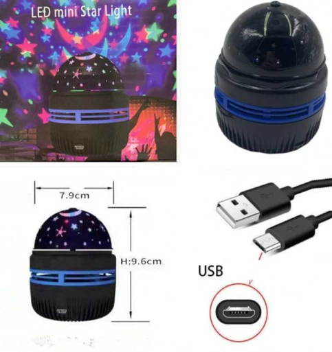 LAMPARA mini ESTRELLAS USB NOCHE PROYECTOR giratorio colores - TIENDA Oi