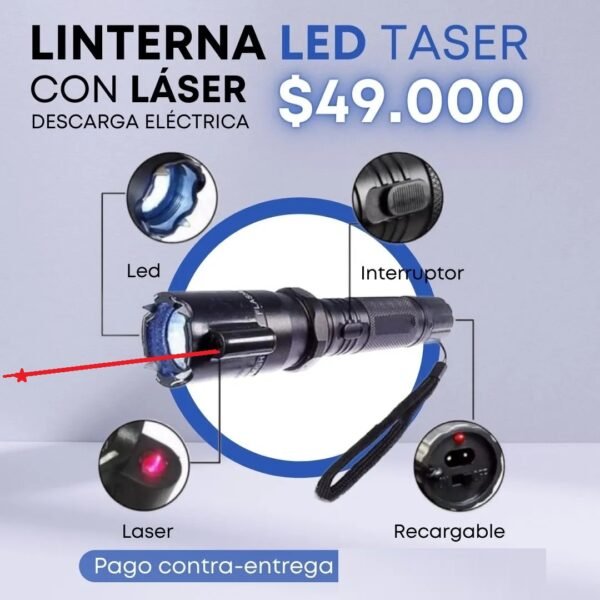 LINTERNA TASER LASER LED Recargable 110v 288 – TIENDA Oi