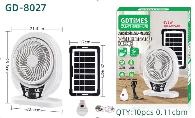 VENTILADOR solar LAMPARA aspas 2 Velocidades 8″ Led y Panel Solar. gd-8027 - TIENDA Oi